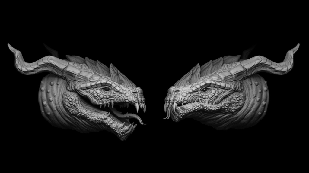 Dragon Head IMM Brush + OBJ zbrush龙头IMM笔刷张嘴闭嘴maya怪物C4D怪兽obj模型ztl建模3d雕刻C5294 - 创意街-创意街